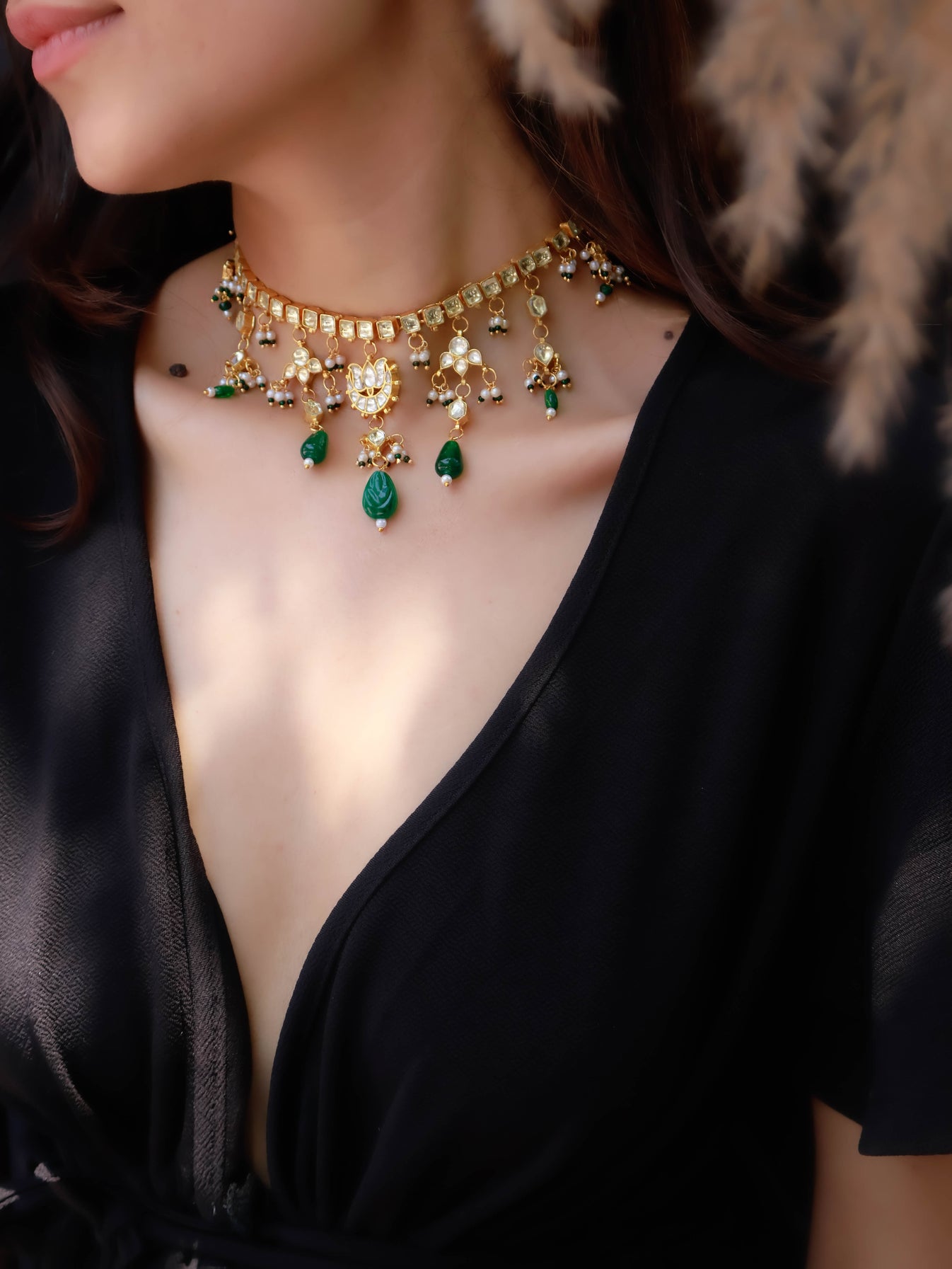 Kinza Green Kundan Necklace – Kaashnii