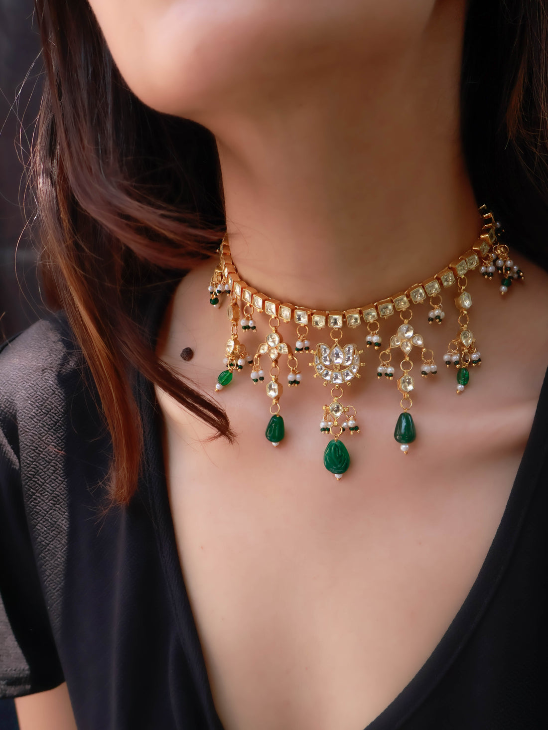 Kinza Green Kundan Necklace – Kaashnii